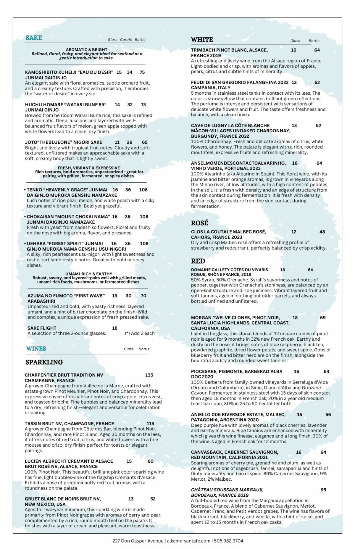Menu at Alkeme SantaFe