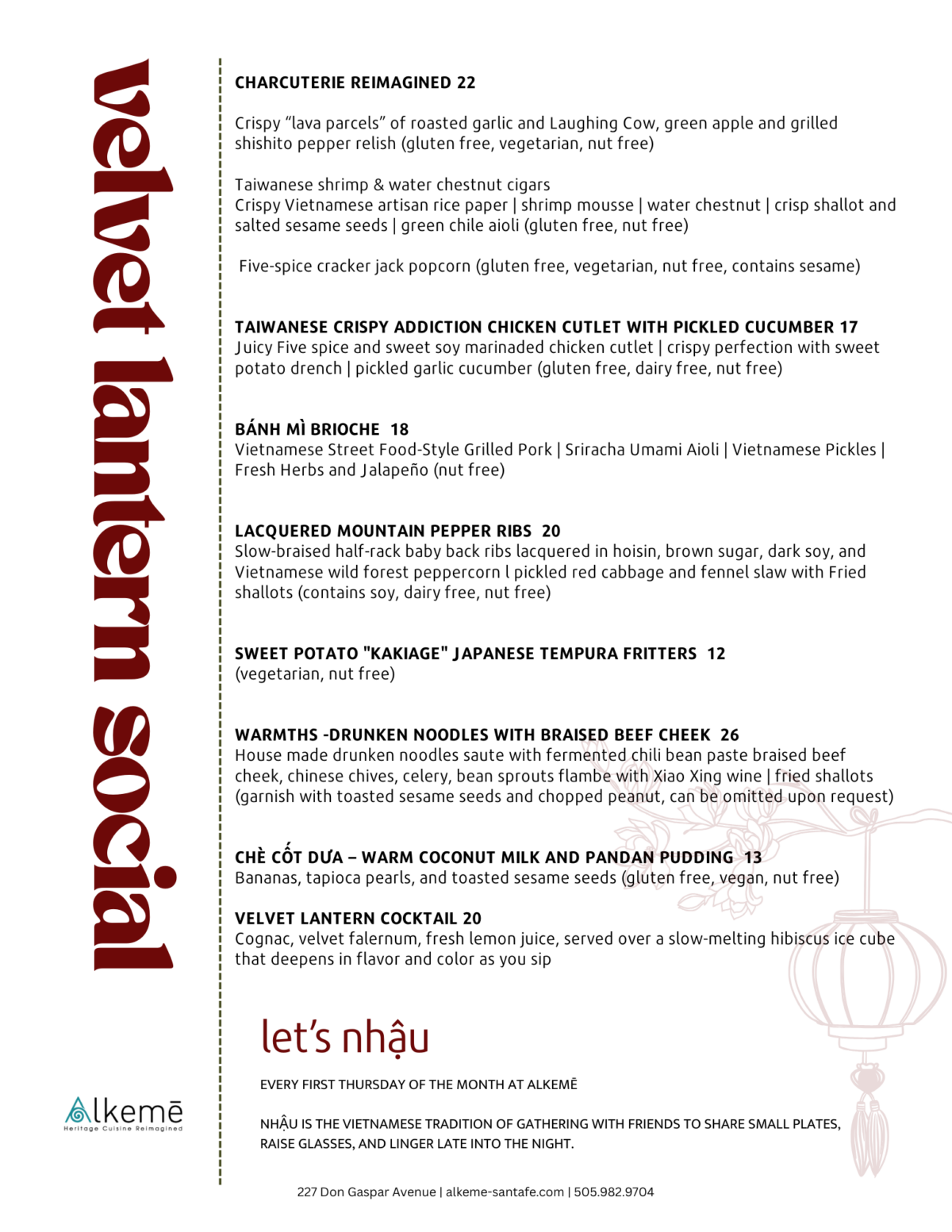 Menu at Alkeme SantaFe